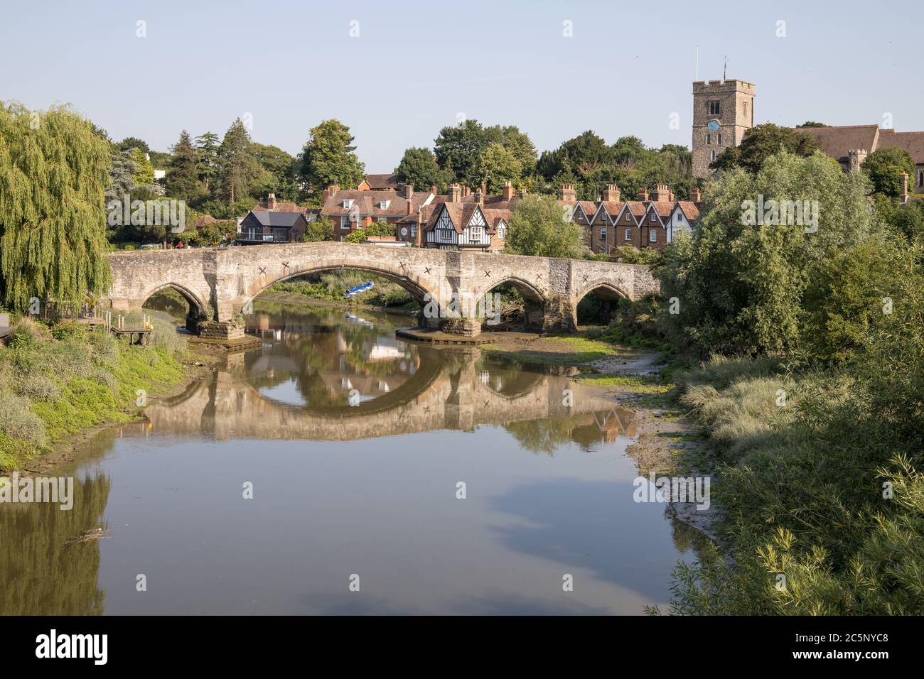 bridge over the river medway flowing through aylesford village kent ...