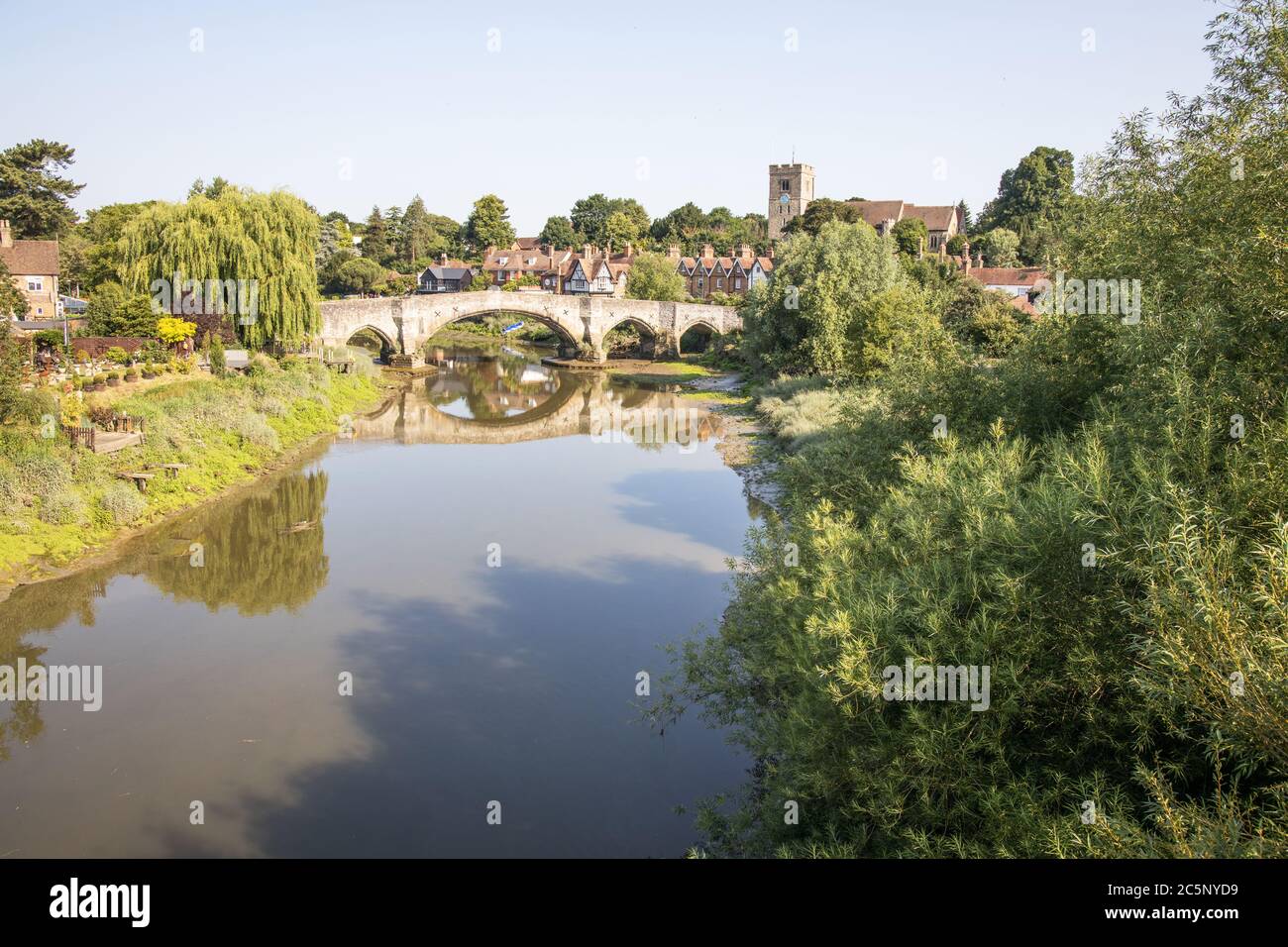 bridge over the river medway flowing through aylesford village kent ...