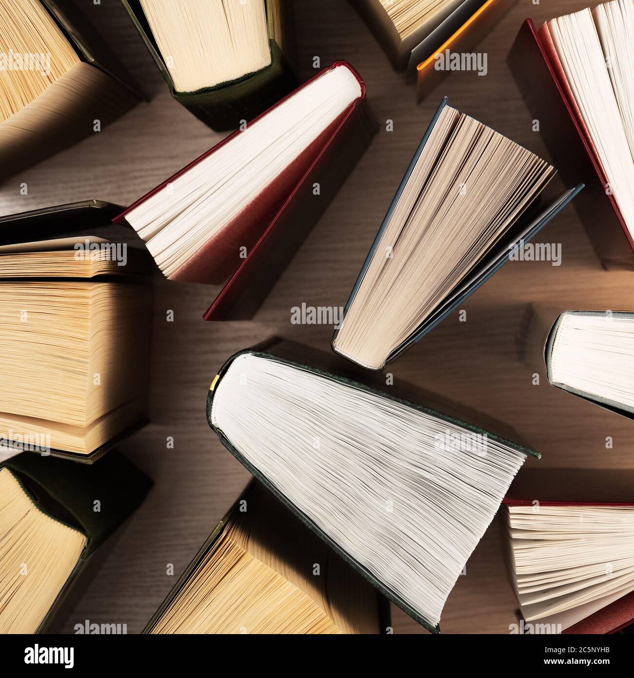 Books spread out on table hi-res stock photography and images - Alamy