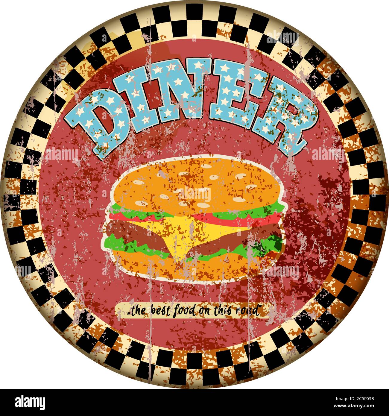 retro grungy diner sign, worn and weathered, vector illustration Stock ...