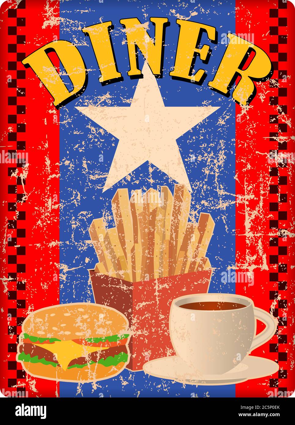 Retro american diner sign with french fries. burgers and cofee. Free ...