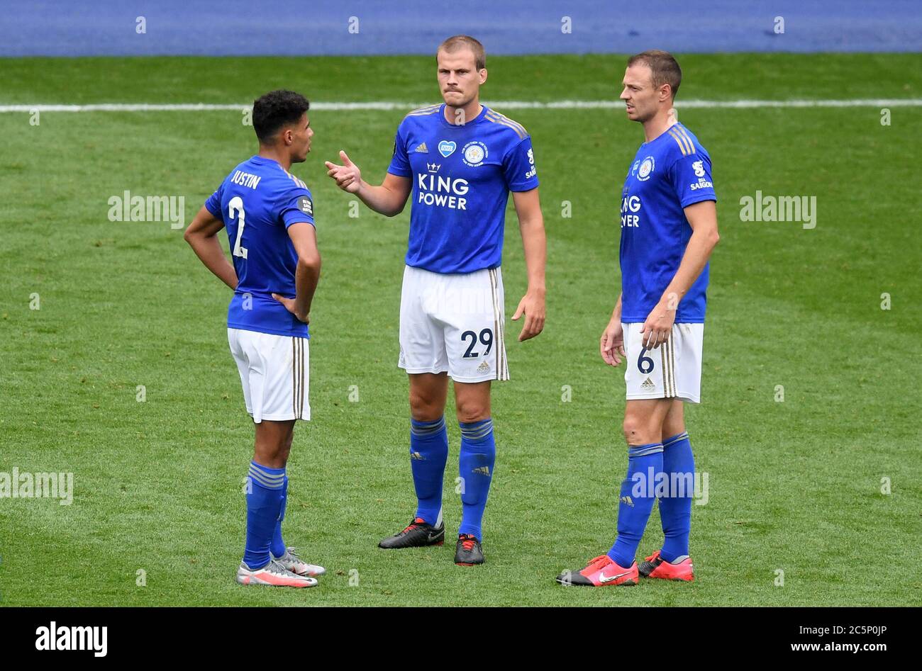 Leicester City's James Justin (left), Ryan Bennett (centre) and Jonny ...