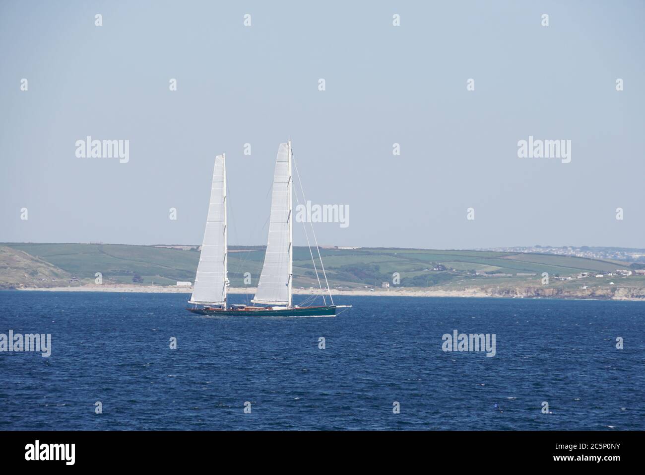 Super Yacht with "Soft Wing" sails underway in St Ives Bay Blue sea ...