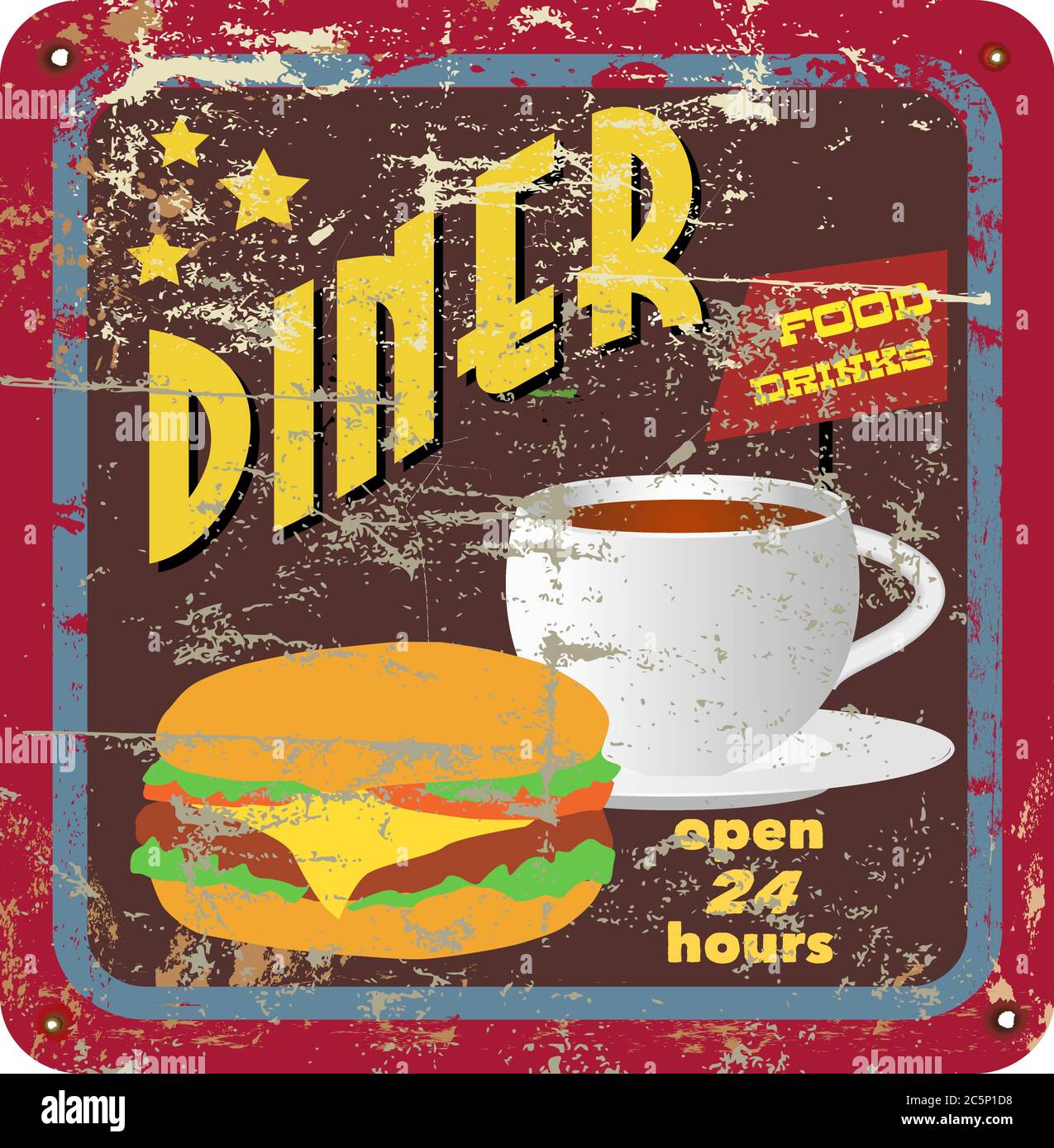 Vintage route 66 diner sign,old fast food restaurant advertsing sign, vector art illustration ...