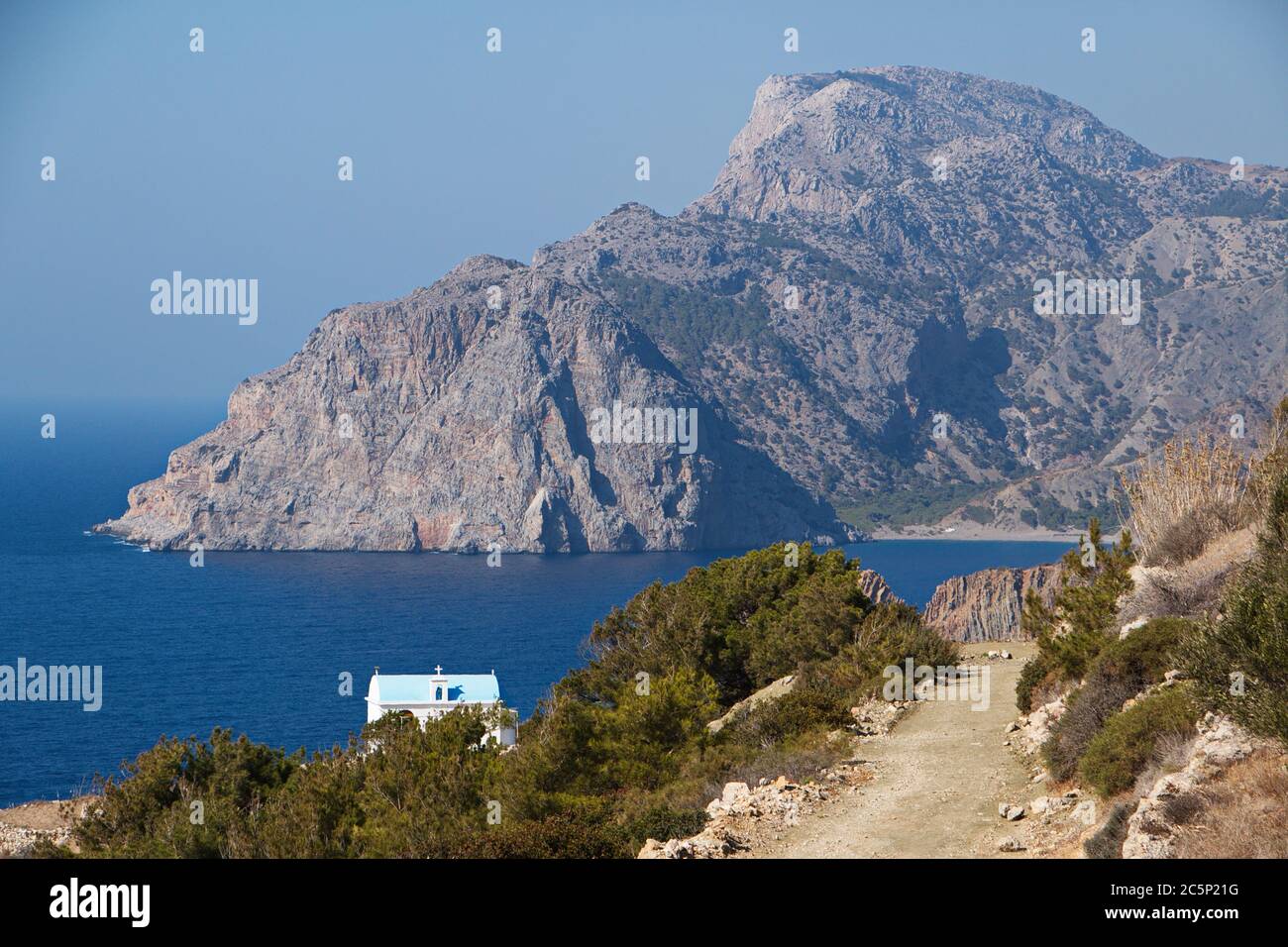 Landscape at the trail from Spoa to Mesochori on Karpathos in Greece ...