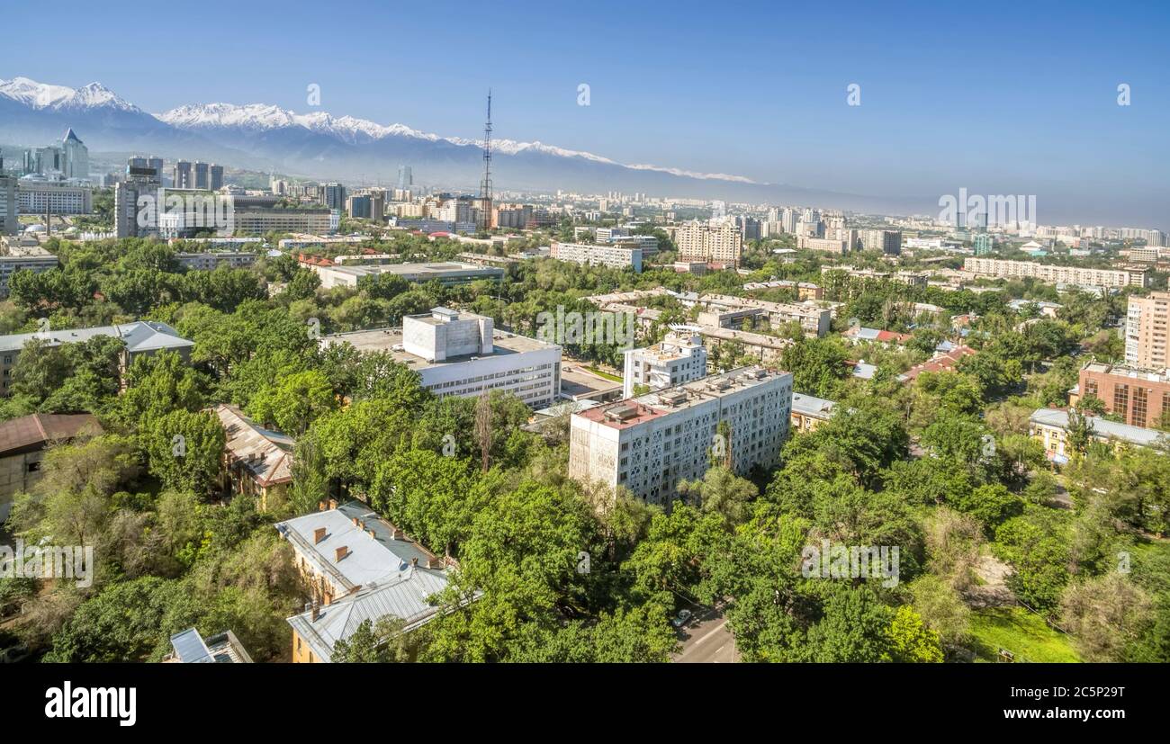 ALMATY, KAZAKHSTAN - May 25, 2016: Panoramic aerial view of Almaty city ...