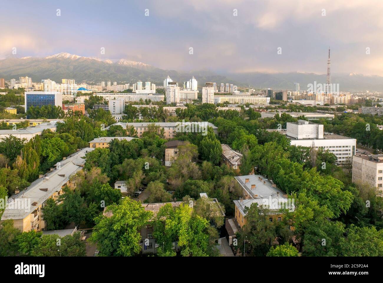 Almaty, Kazakhstan - May 25, 2016: Panoramic aerial view of Almaty city ...