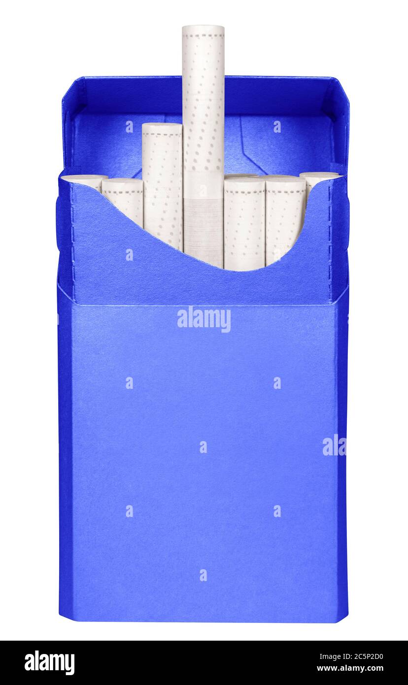 Opened blue cigarettes pack box isolated on white. Clipping path ...