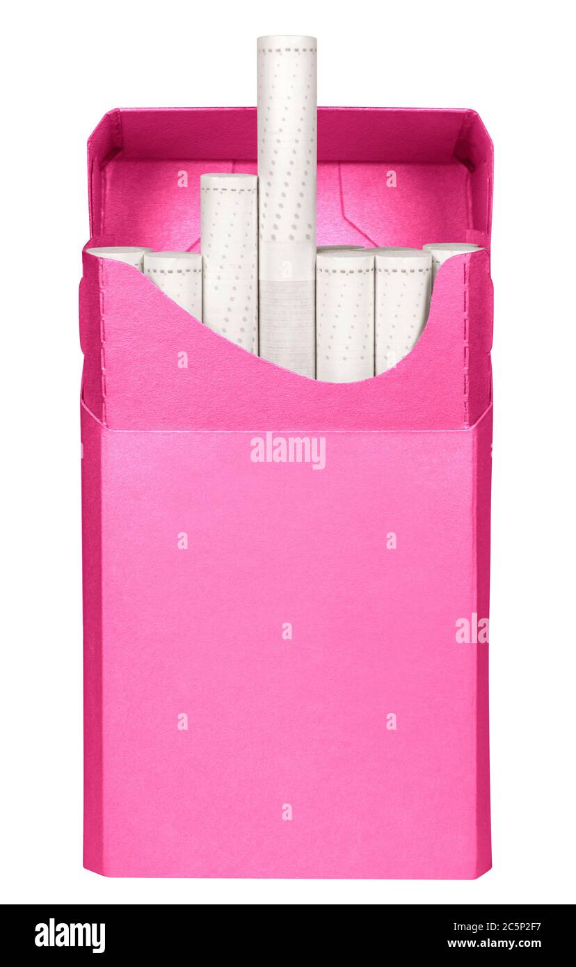Opened pink cigarettes pack box isolated on white. Clipping path ...