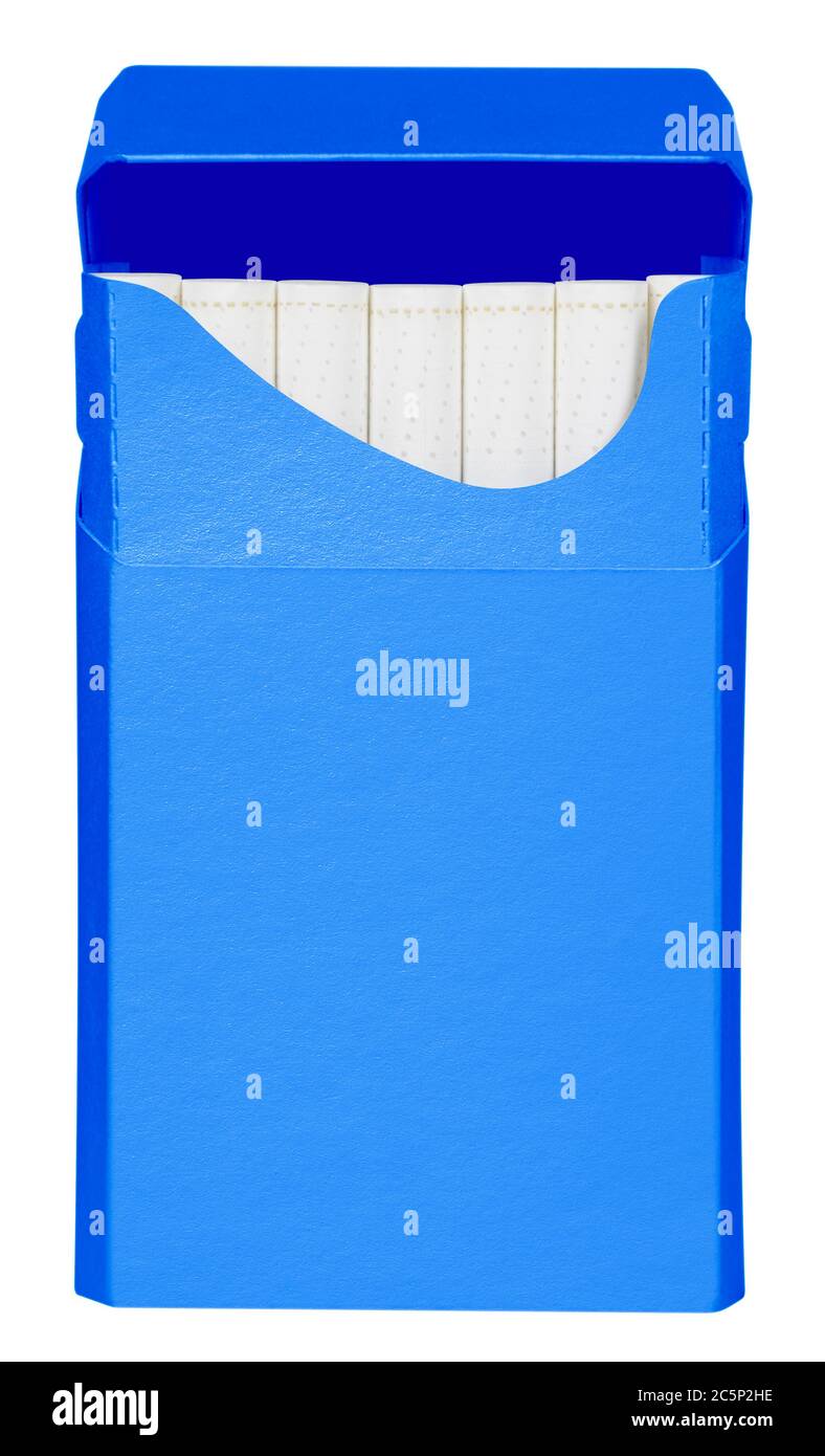 Opened blue cigarettes pack box isolated on white. Clipping path ...