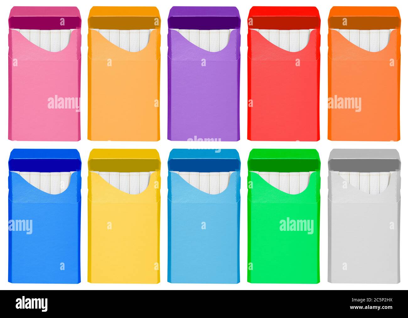 Opened colorful cigarettes pack box isolated on white. Ready for your ...