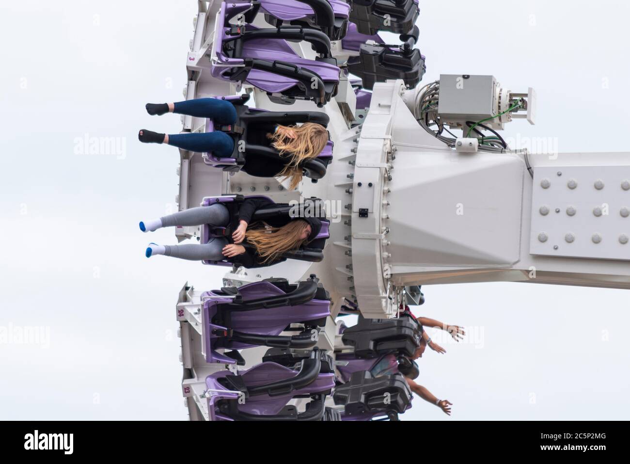 Riders on Axis thrill ride of Adventure Island theme park in Southend ...