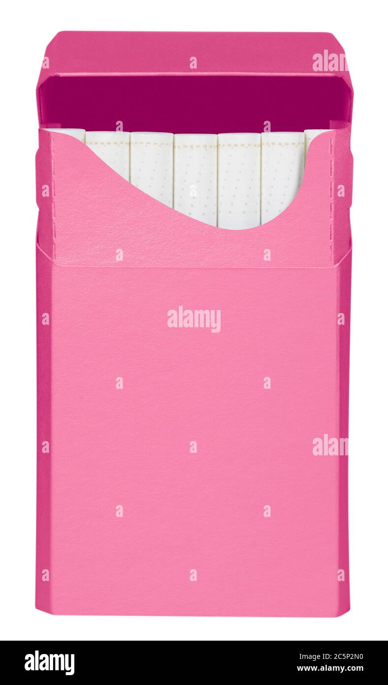 Opened pink cigarettes pack box isolated on white. Clipping path ...