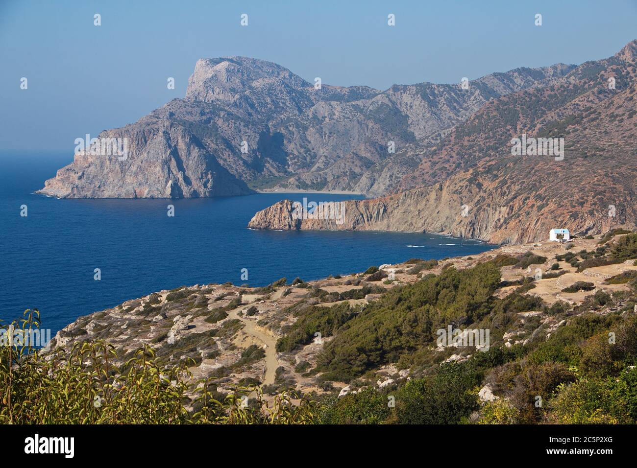 Landscape at the trail from Spoa to Mesochori on Karpathos in Greece ...