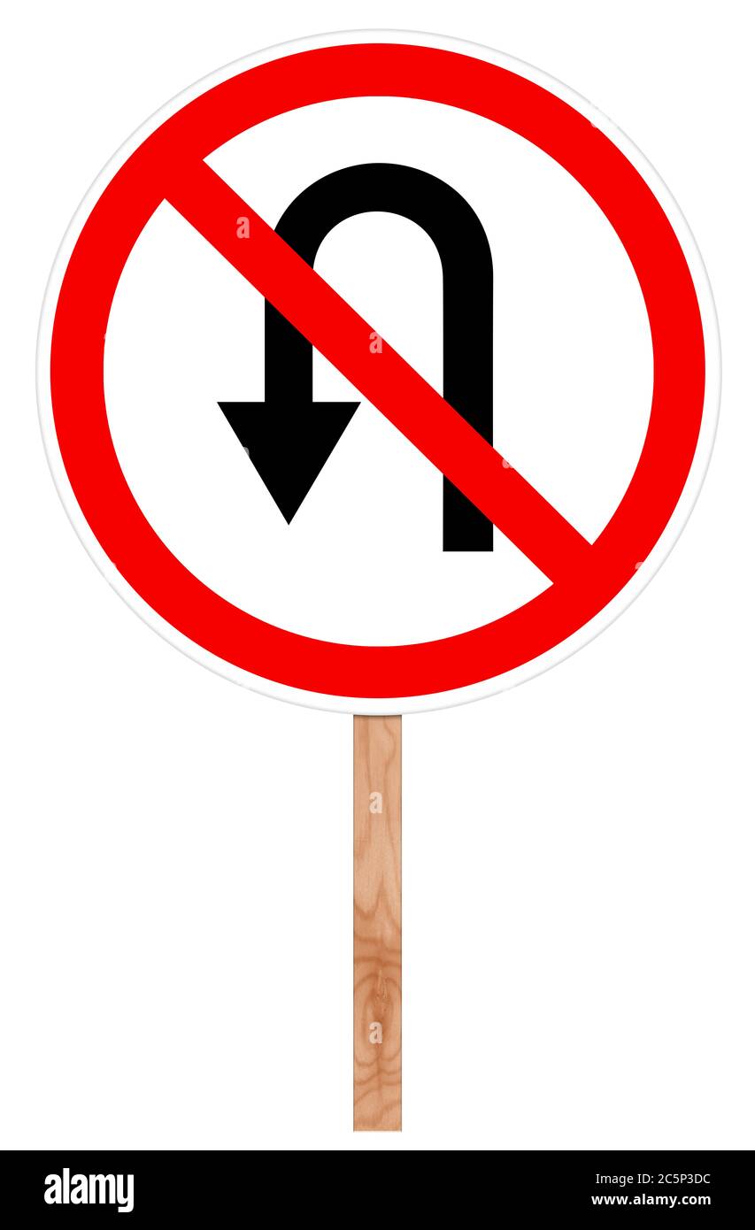 Prohibitory traffic sign isolated on white - U-turn forbidden Stock Photo - Alamy