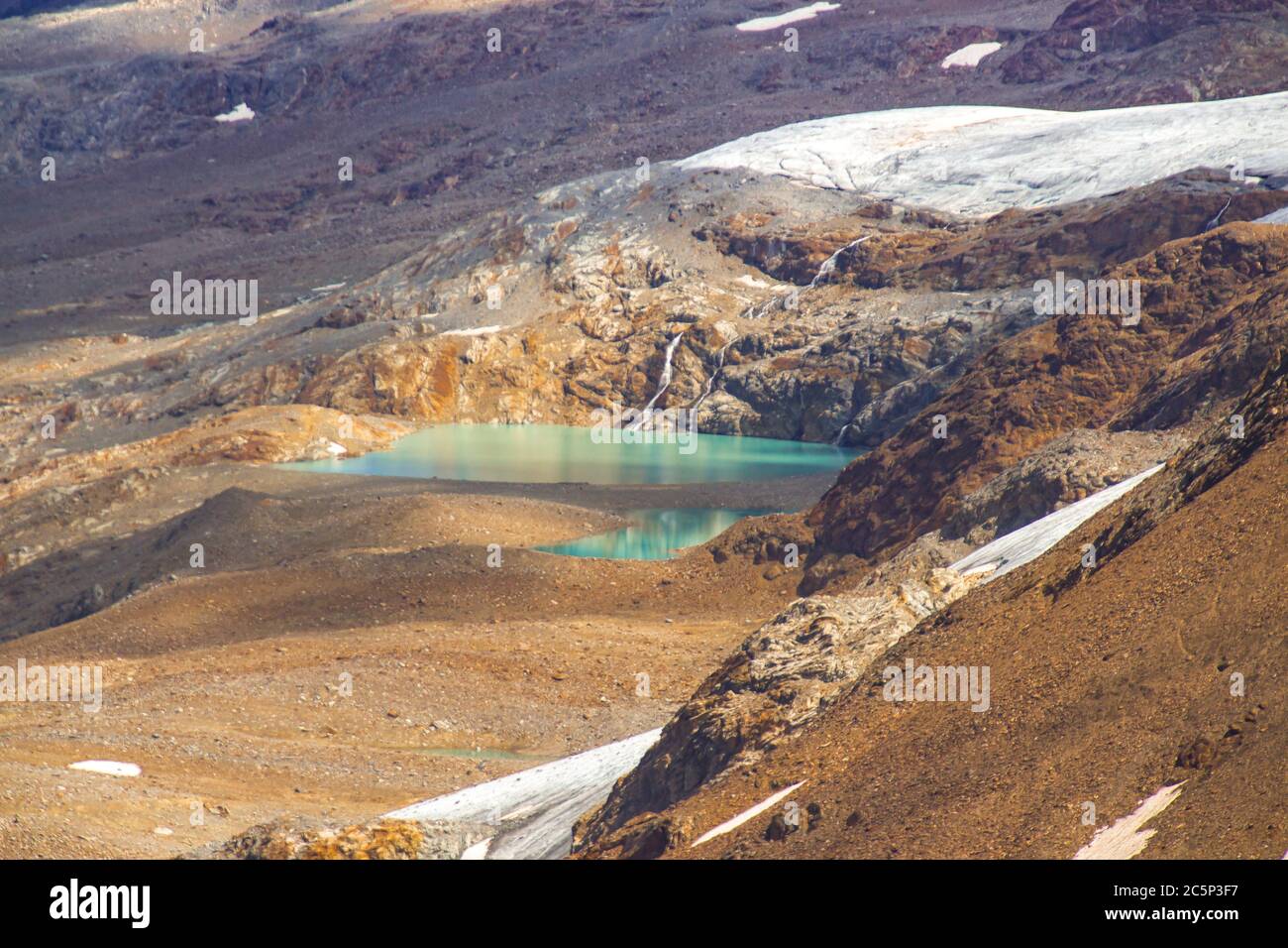 glacier melting in summer sun at Venter Tal in Ötztal alps, seen from ...
