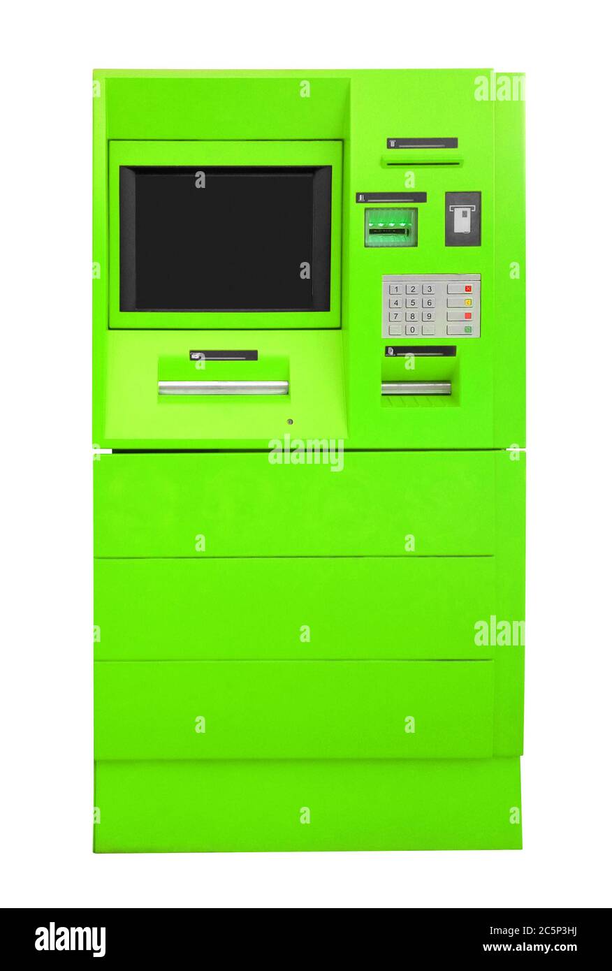 Green ATM Bank Cash Machine Isolated on White. Clipping path included ...