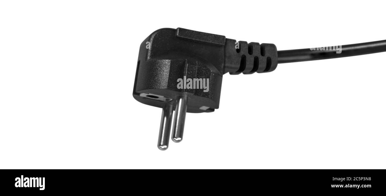 Black power cable with plug isolated on white. Clipping path included ...