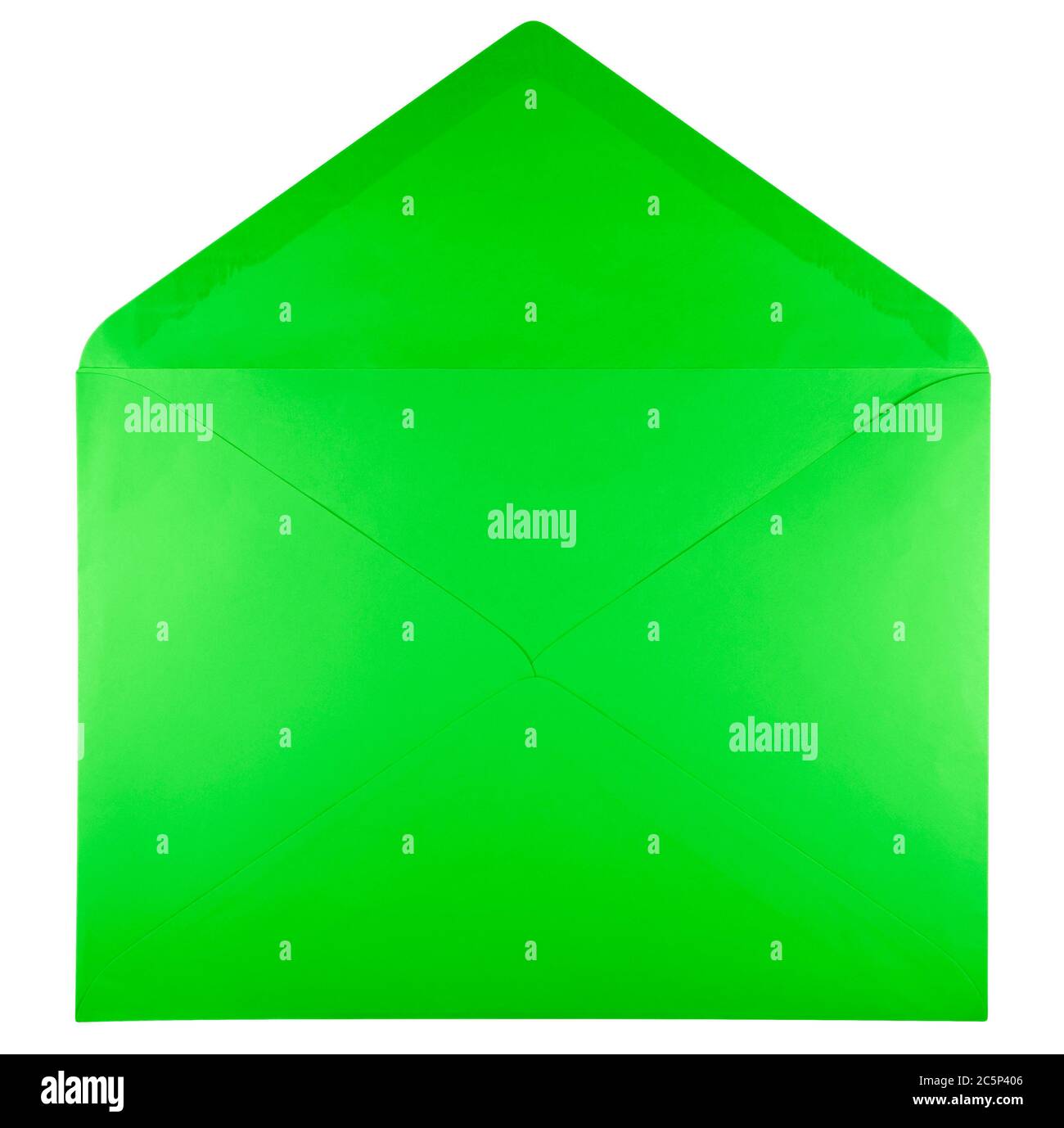 Blank open green envelope isolated on white background with clipping path Stock Photo - Alamy