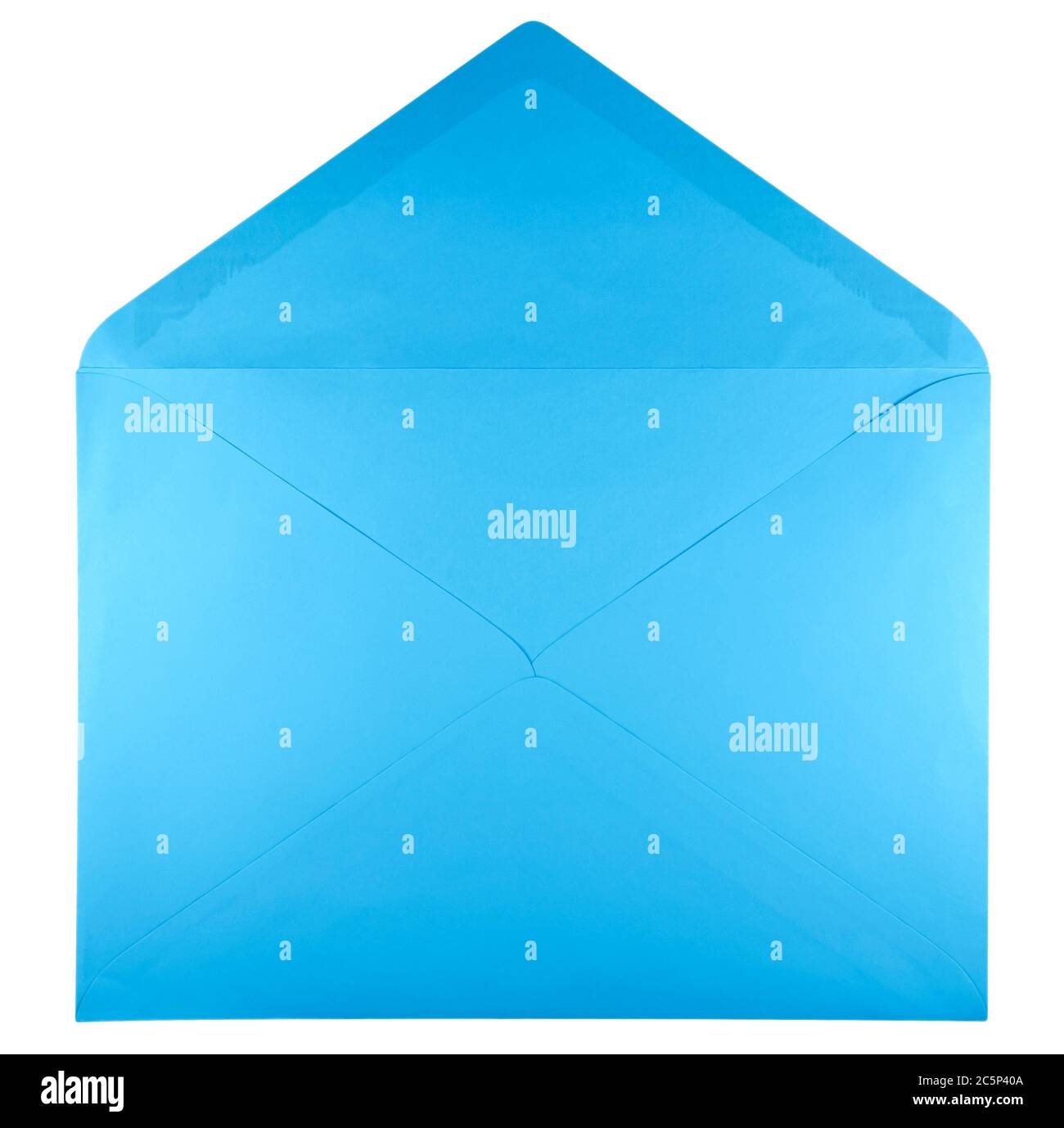 Blank open light blue envelope isolated on white background with ...