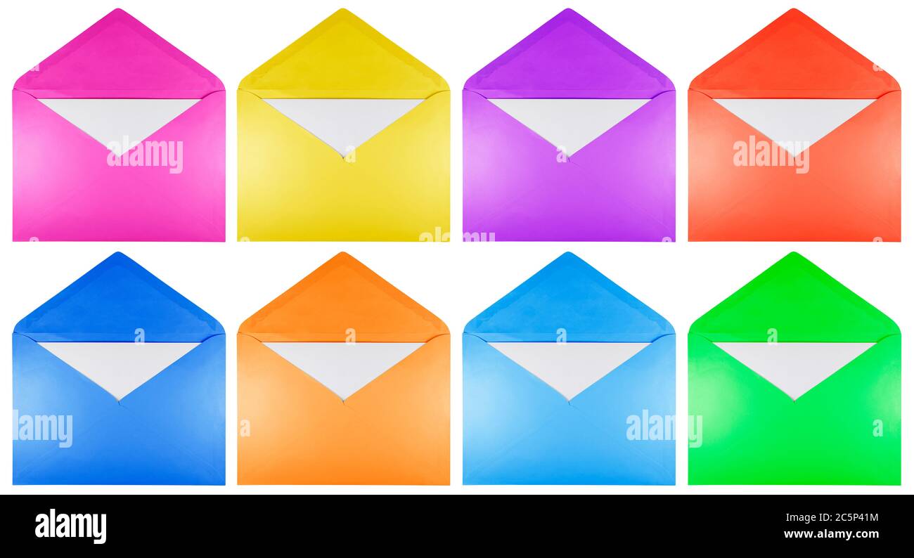 Blank open colorful envelopes isolated on white background Stock Photo ...