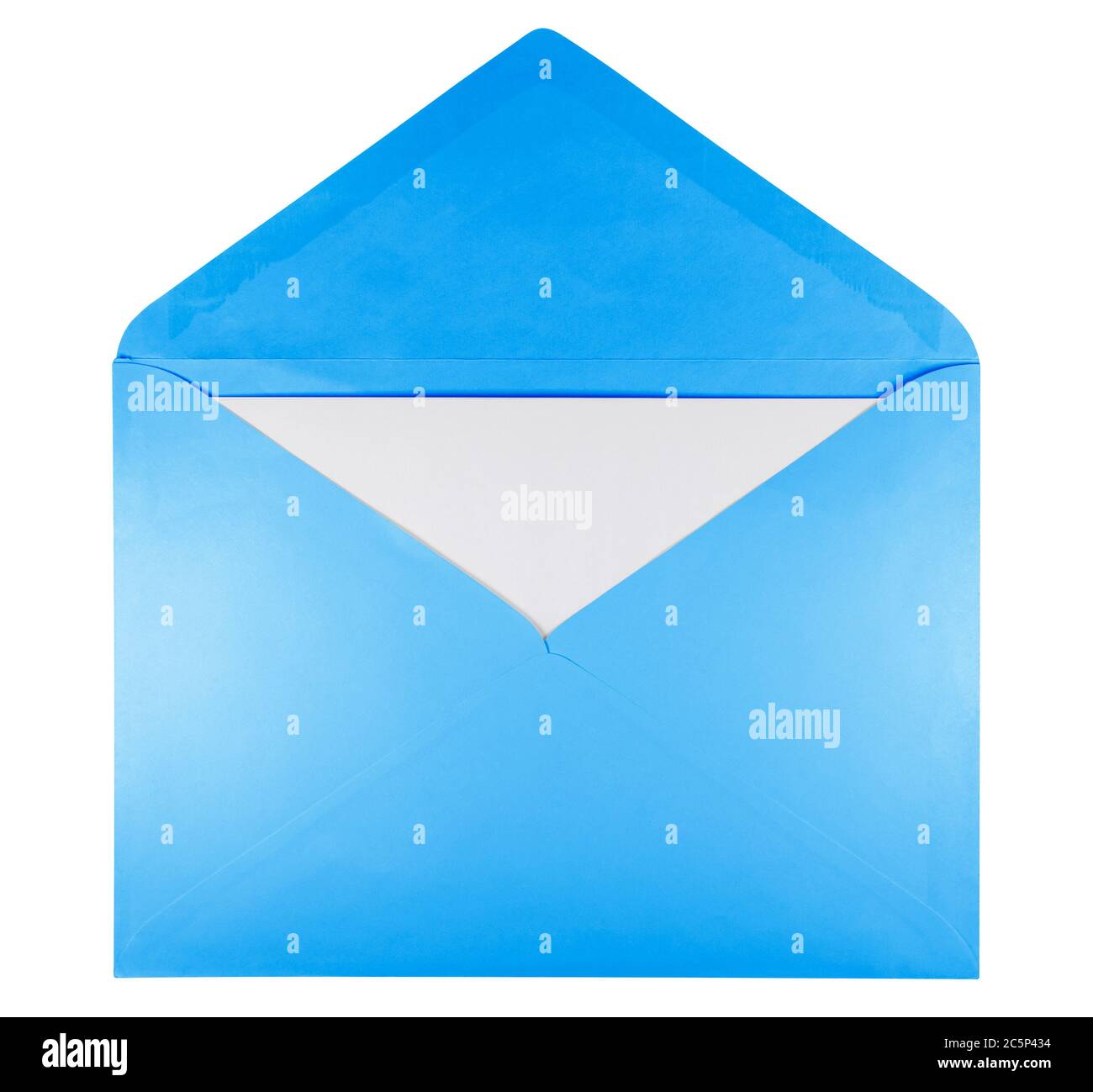 Blank open light blue envelope isolated on white background with ...
