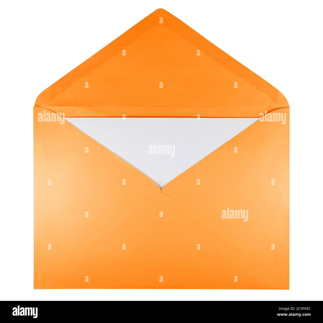 Blank open orange envelope isolated on white background with clipping ...