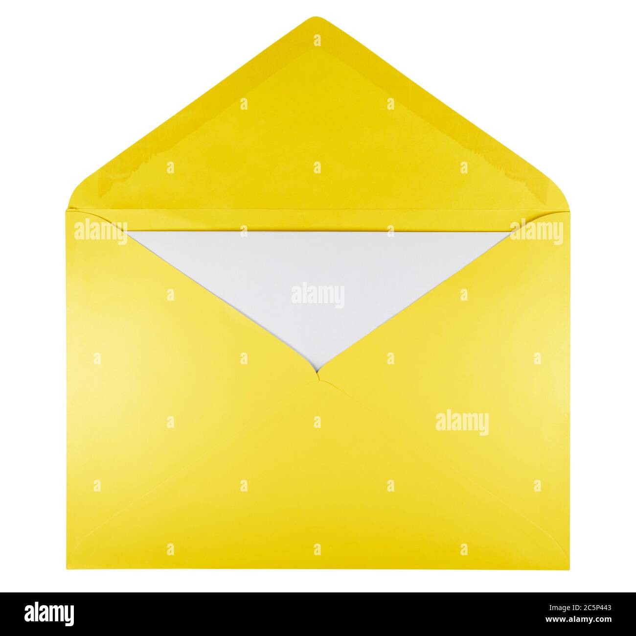 Blank open yellow envelope isolated on white background with clipping ...