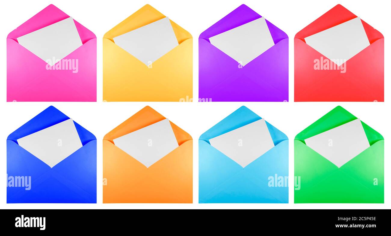 Blank open colorful envelopes isolated on white background Stock Photo ...