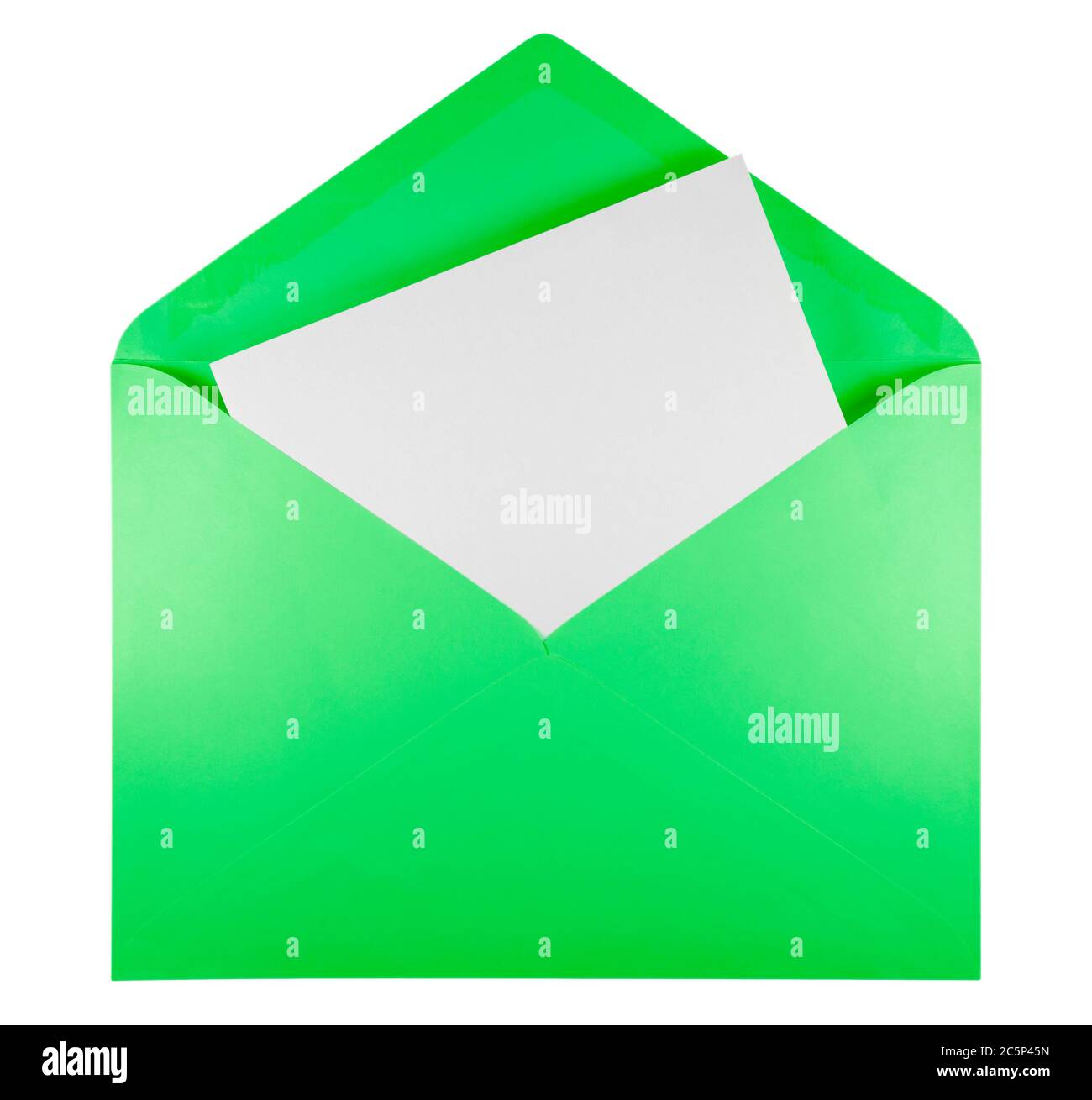 Blank open green envelope isolated on white background with clipping ...
