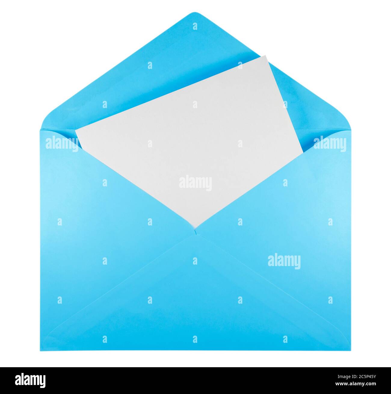 Blank open light blue envelope isolated on white background with ...