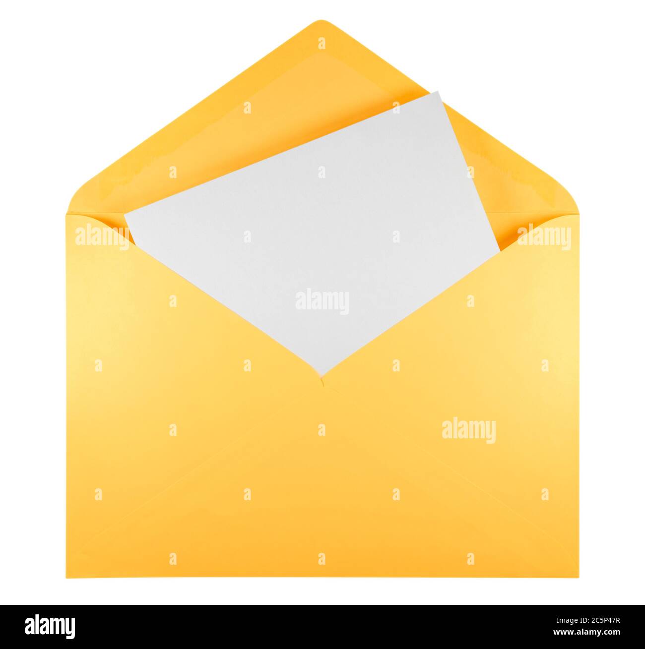 Blank open yellow envelope isolated on white background with clipping ...
