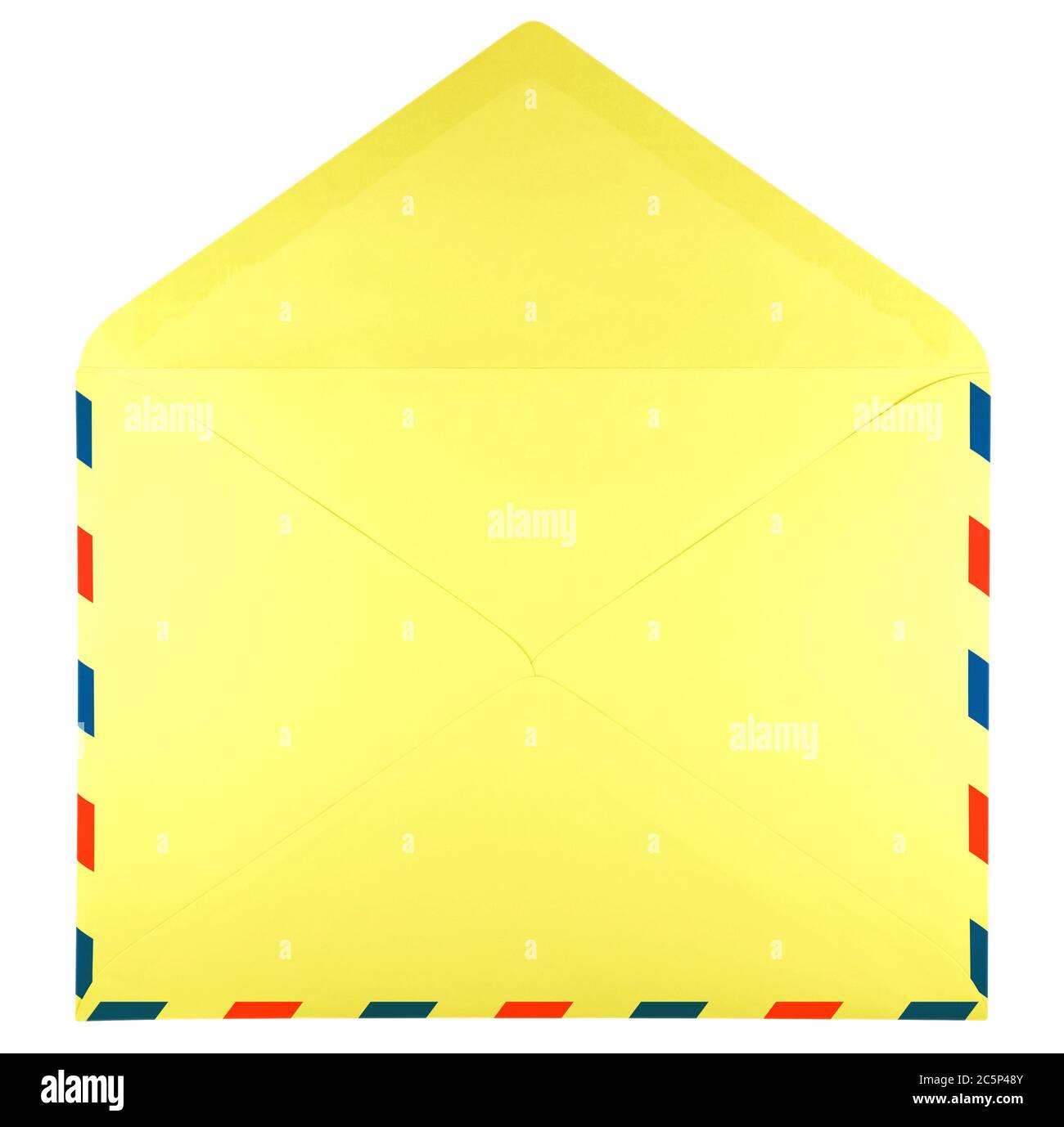 Blank open yellow envelope isolated on white background with clipping ...