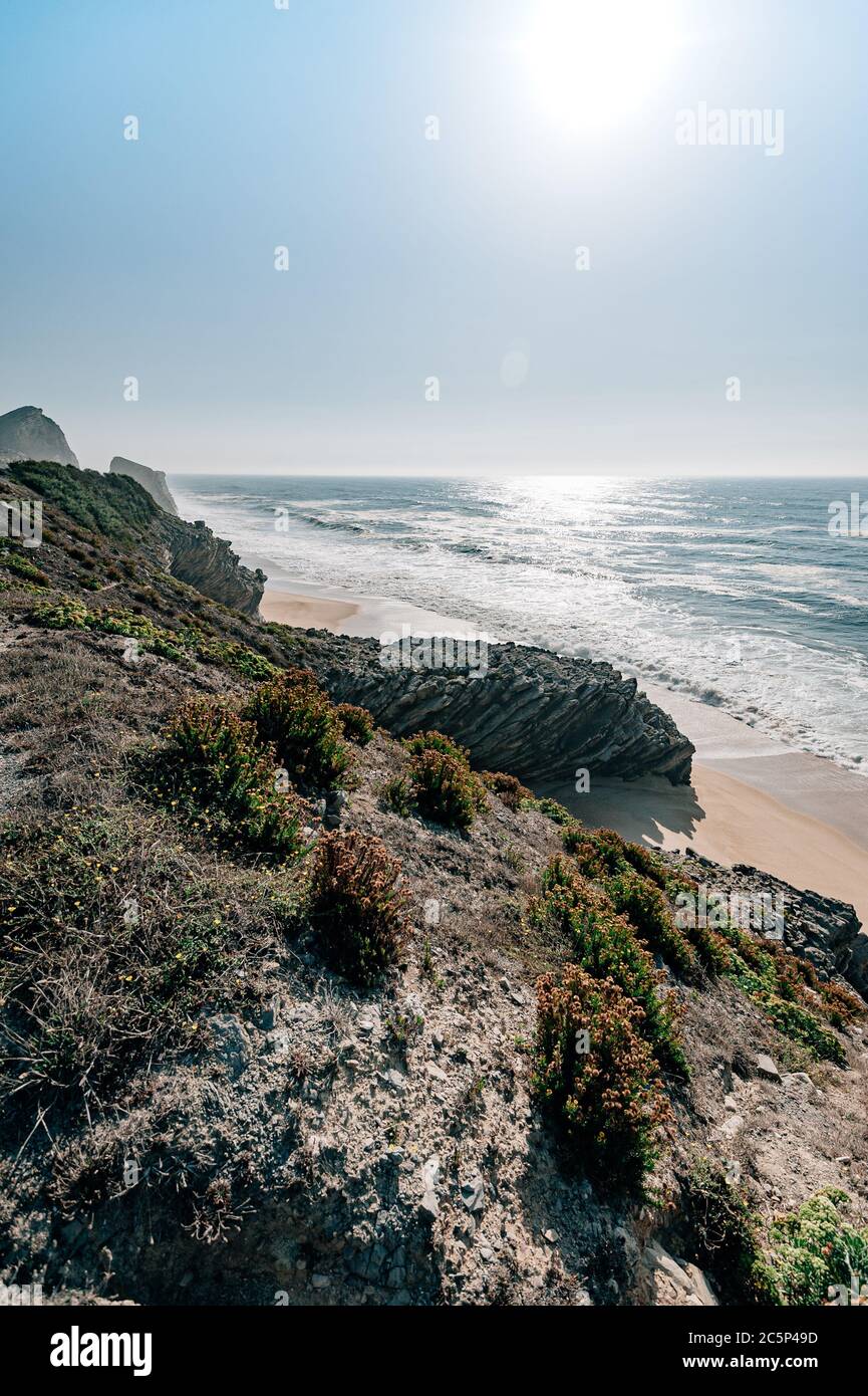 Praia de Quiaios beach on the approach to Cabo Mondego, Murtinheira ...