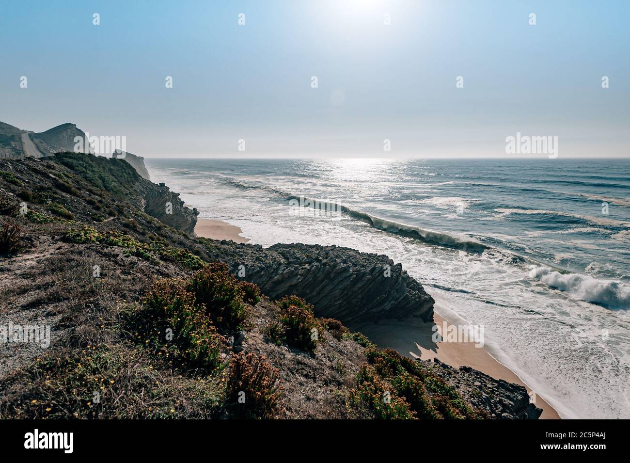 Praia de Quiaios beach on the approach to Cabo Mondego, Murtinheira ...