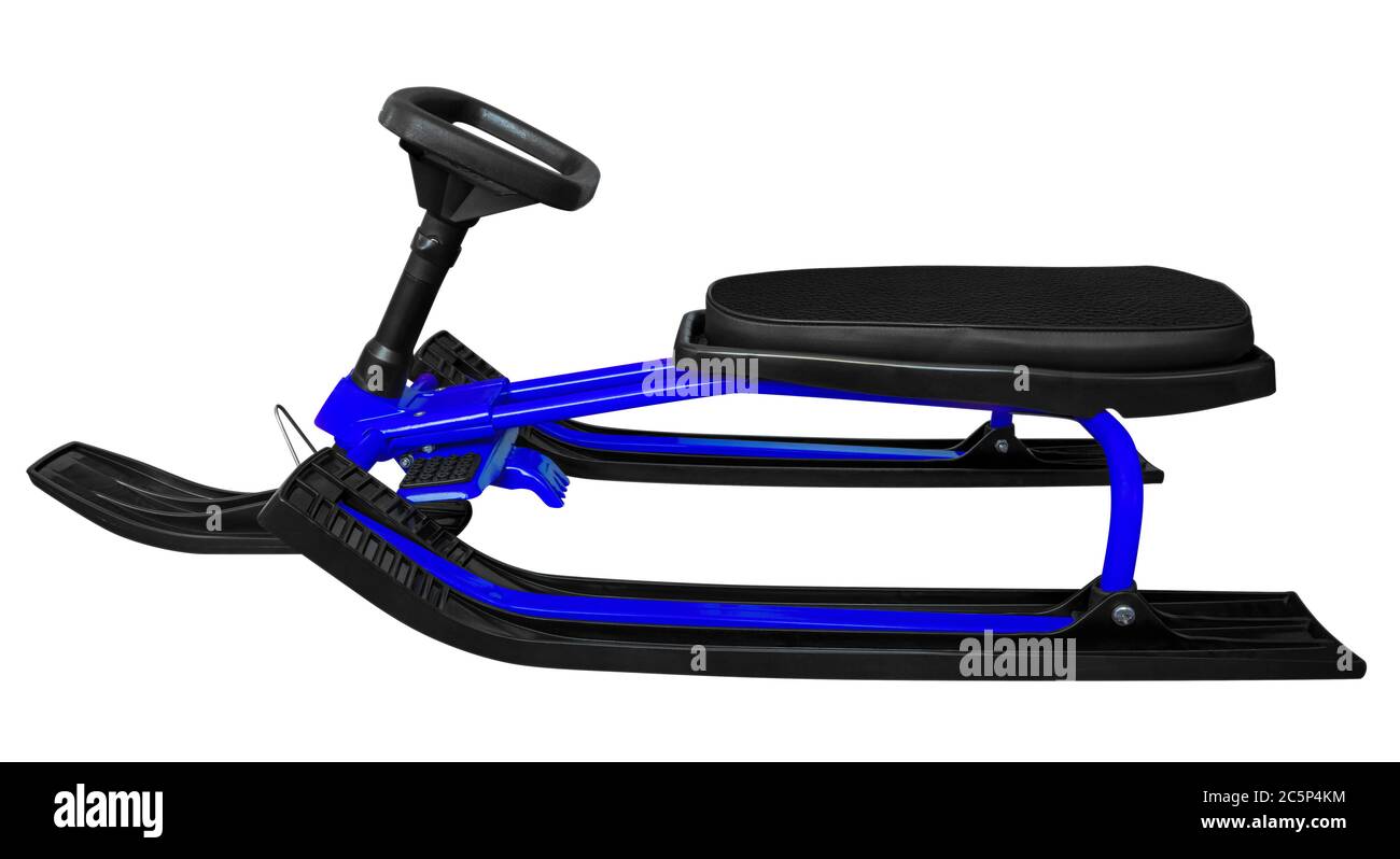 Blue snow sledge isolated on white background. Clipping path included ...