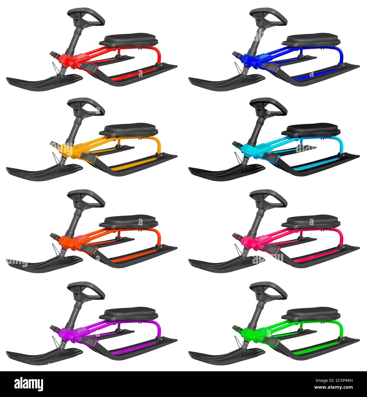Colorful snow sledges isolated on white background Stock Photo - Alamy