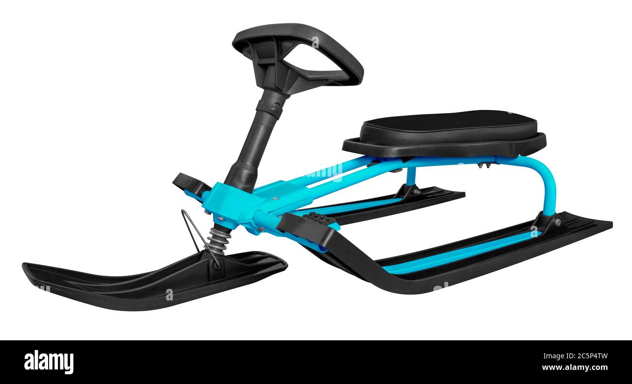 Light blue snow sledge isolated on white background. Clipping path ...