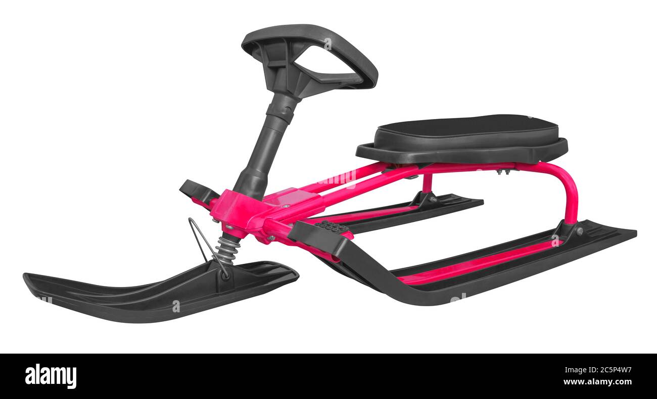 Pink snow sledge isolated on white background. Clipping path included ...