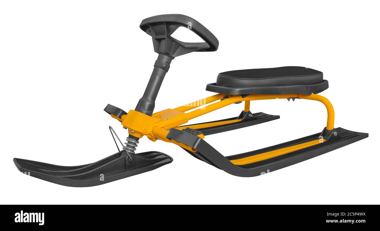 Yellow snow sledge isolated on white background. Clipping path included ...