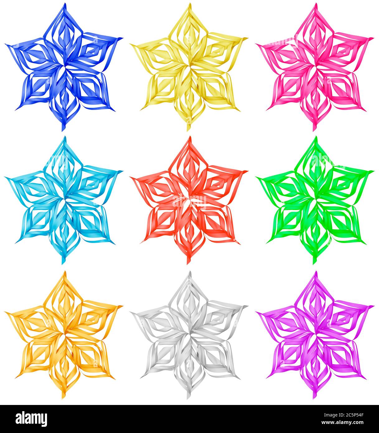 Christmas colorful paper snowflakes isolated on a white background ...