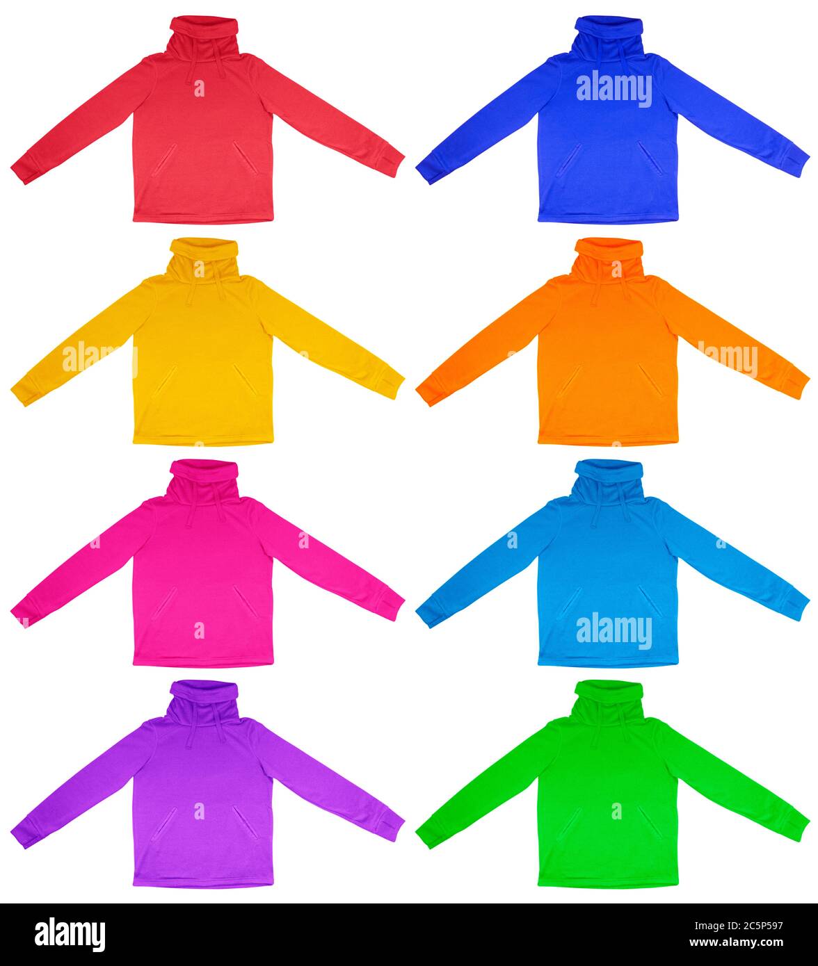 Colorful sweatshirts with thick collar isolated on white background ...