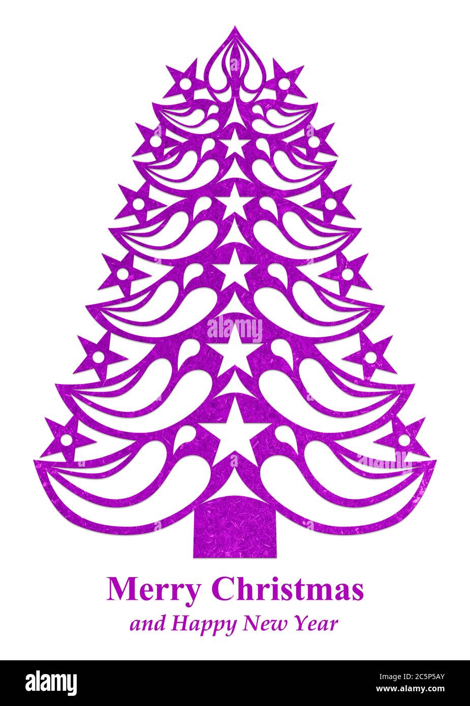 Violet Christmas tree made of grass paper on white background Stock ...