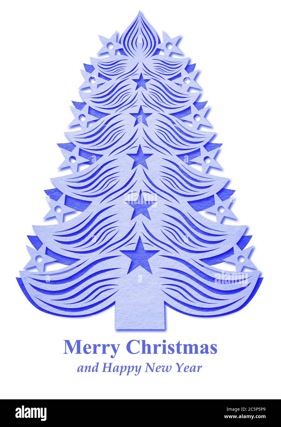 Dark Blue Christmas tree made of paper on white background Stock Photo ...