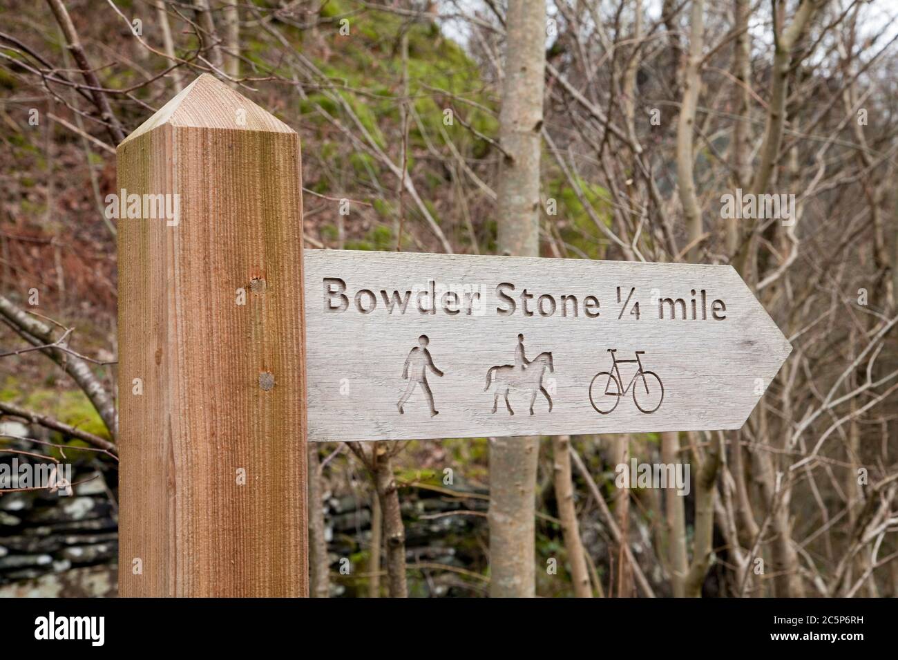 Sign post to the Bowder Stone, in Borrowdale, in the English Lake ...