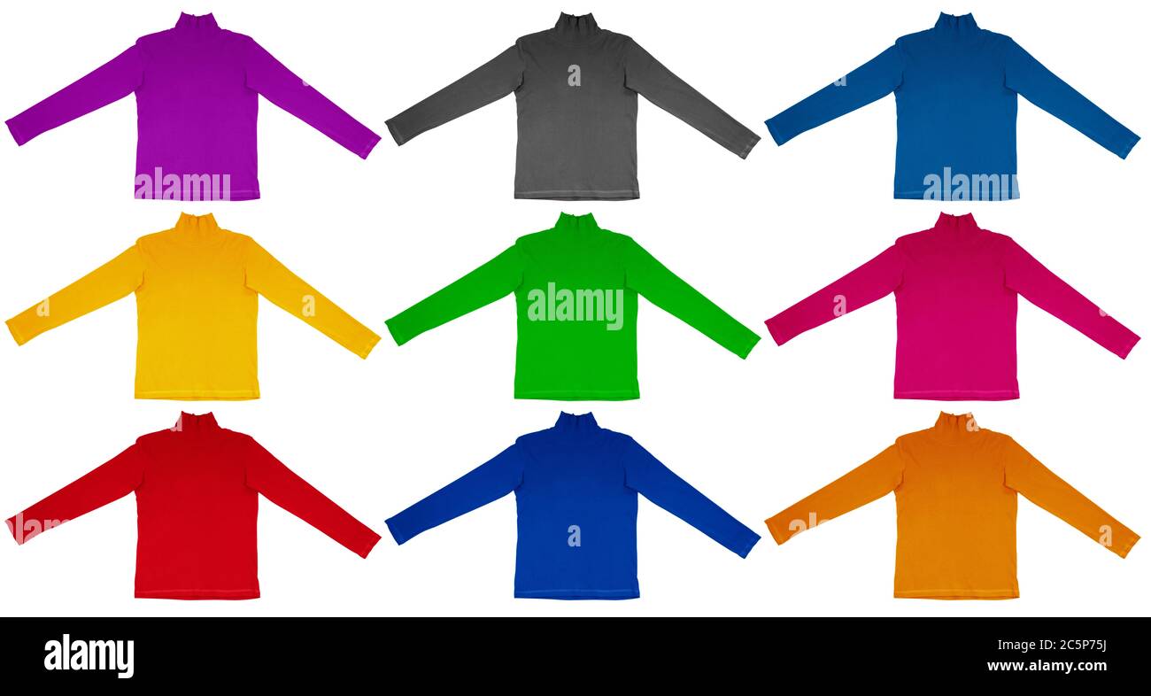 Colorful t-shirts with long sleeves isolated on white Stock Photo - Alamy