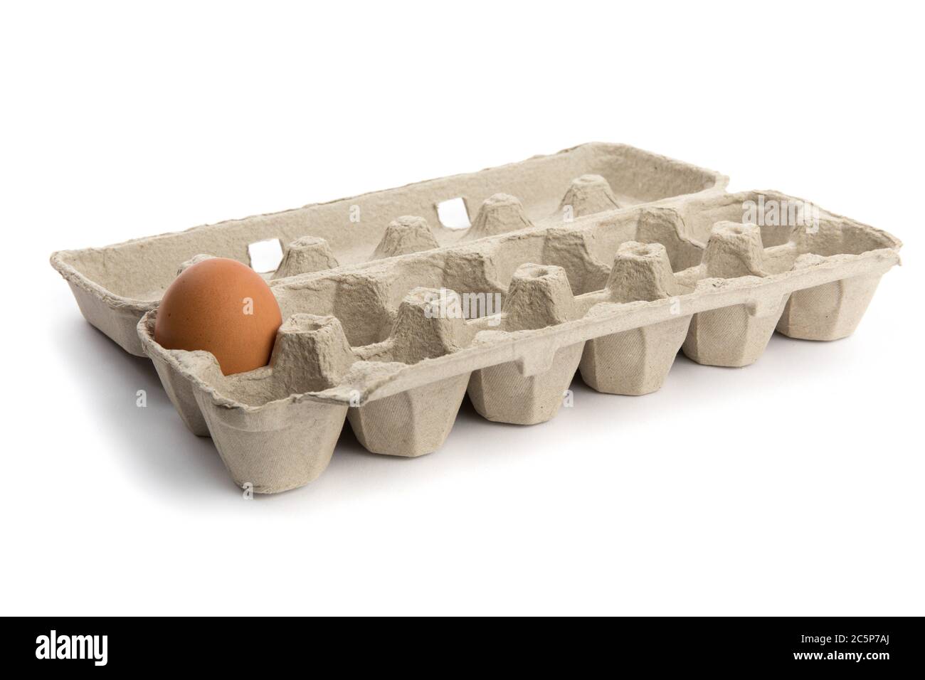 one brown egg in a cardboard egg carton isolated on white Stock Photo ...