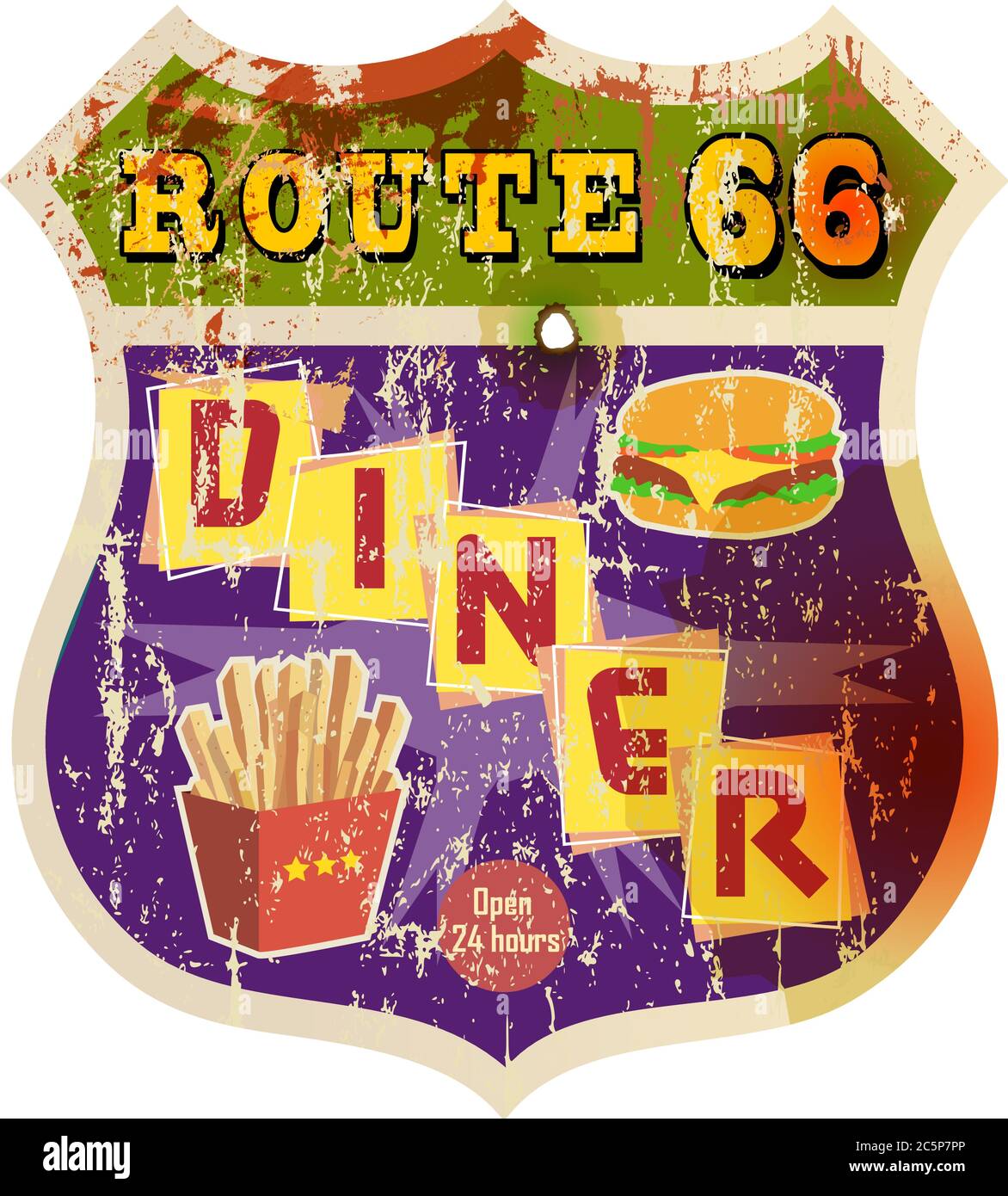 Vintage route 66 diner sign,old fast food restaurant advertsing sign ...