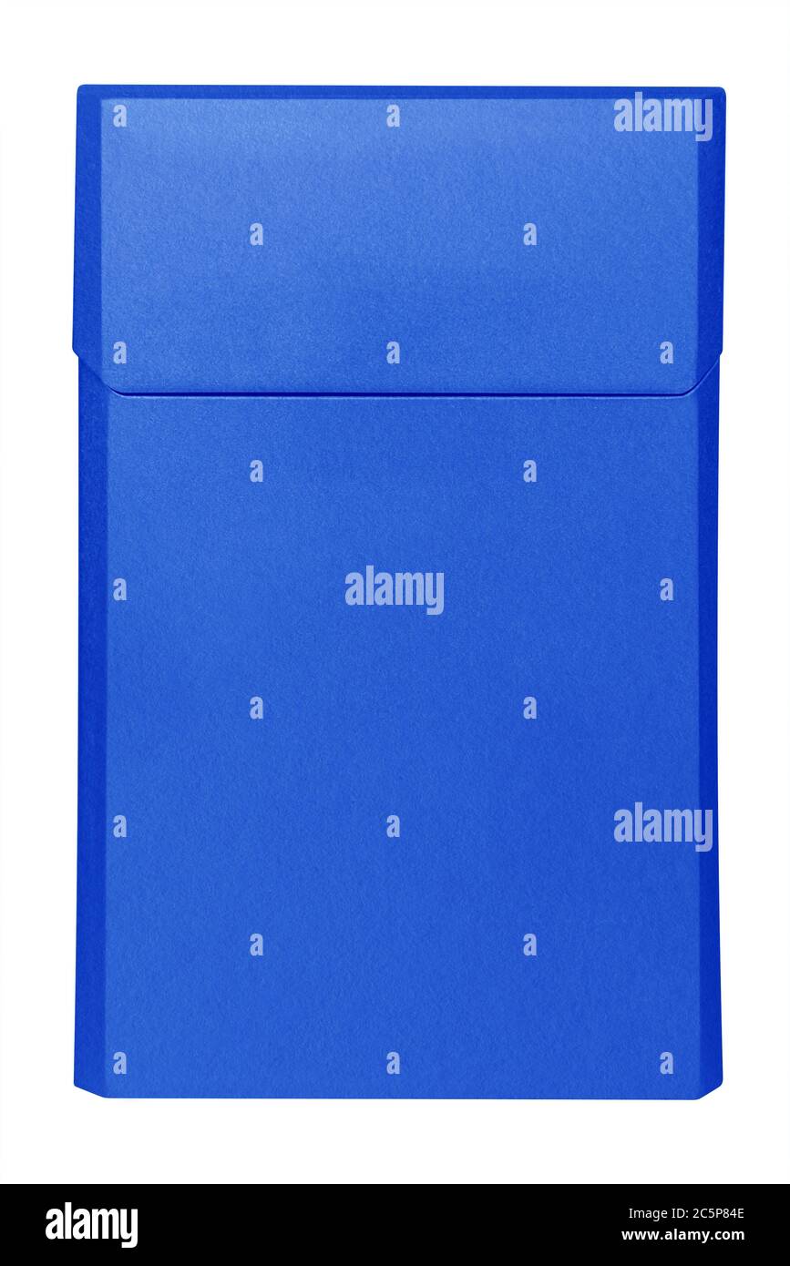 Closed blank blue cigarettes pack box isolated on white. Clipping path ...
