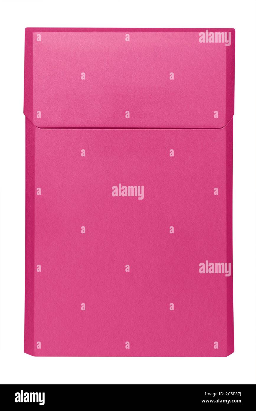 Closed blank pink cigarettes pack box isolated on white. Clipping path ...